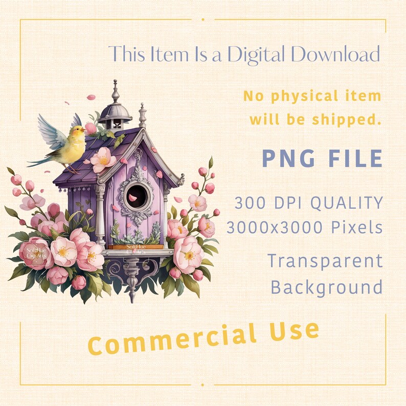 Spring Floral Birdhouse Clipart Bundle, 12 PNG Watercolor Birdhouse ...