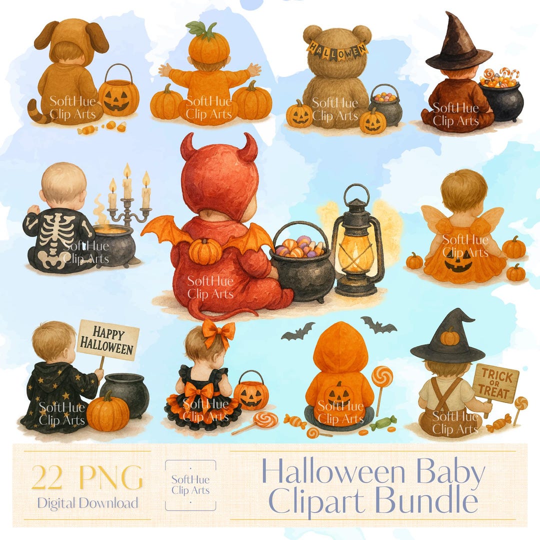 Halloween Baby Clipart Bundle, Cute Halloween PNG Illustrations, Spooky ...
