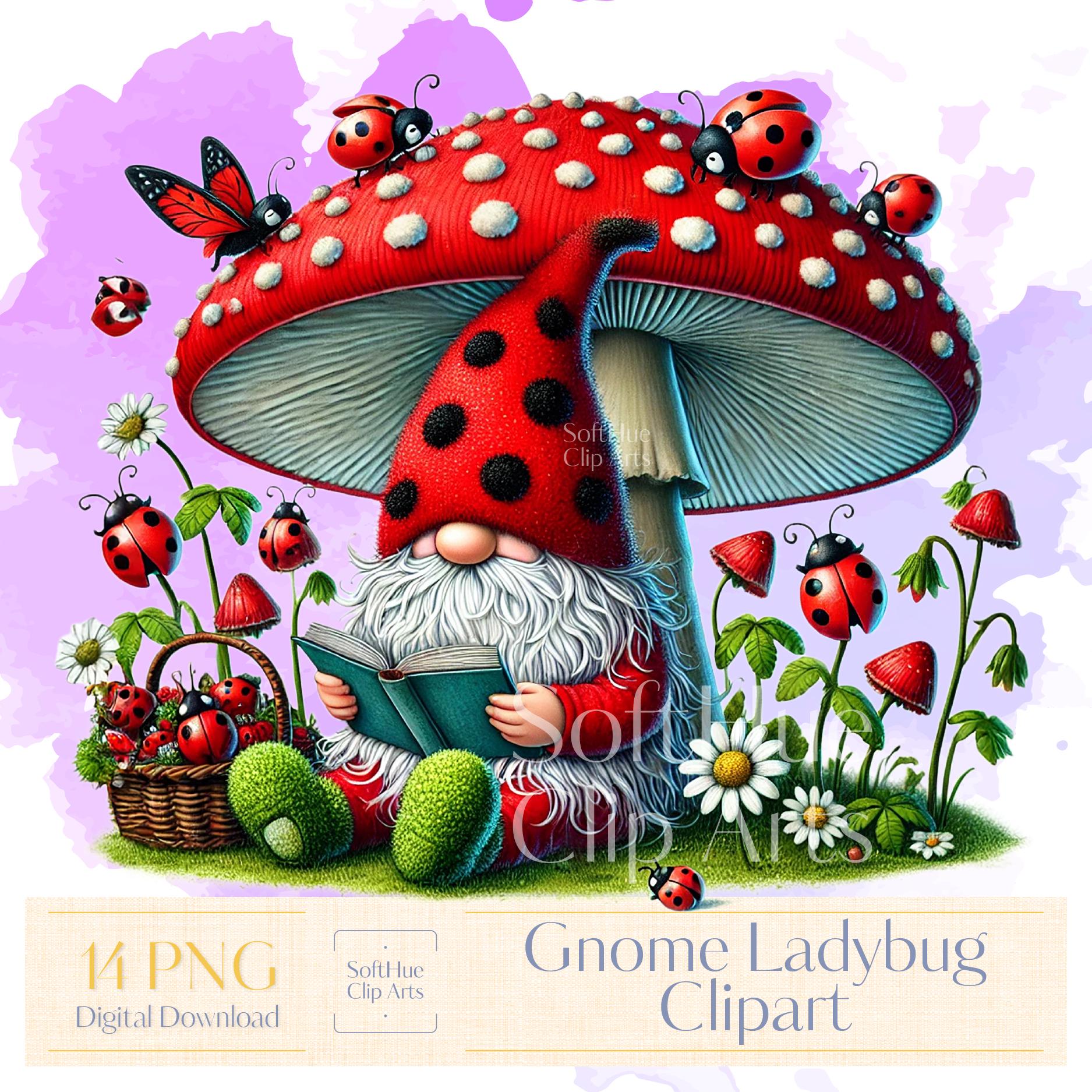 Gnome Ladybug Clipart, 14 PNG Bundle, Spring Summer Sublimation Designs ...