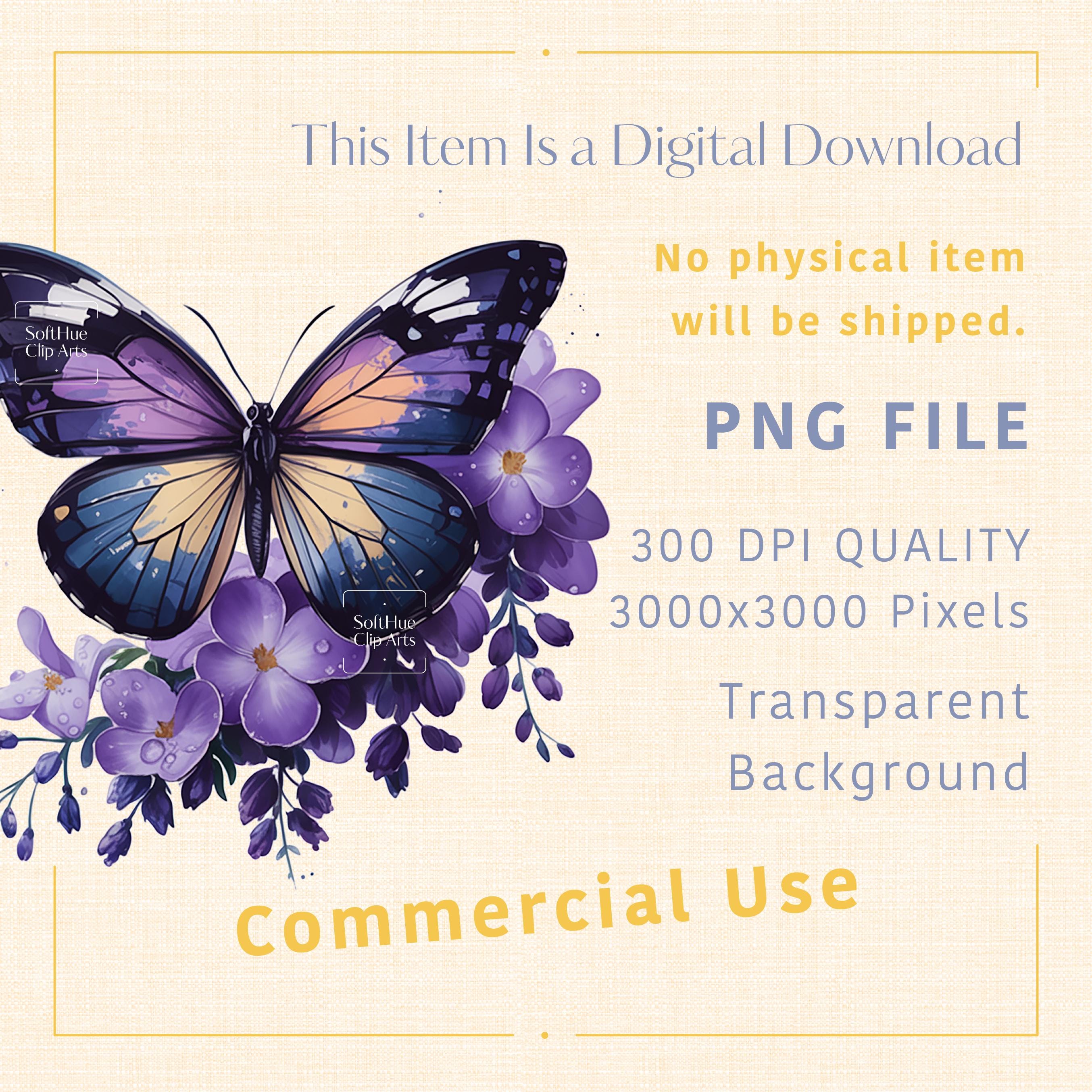 Watercolor Butterfly & Floral Clipart, Spring PNG Set, Hand-painted ...