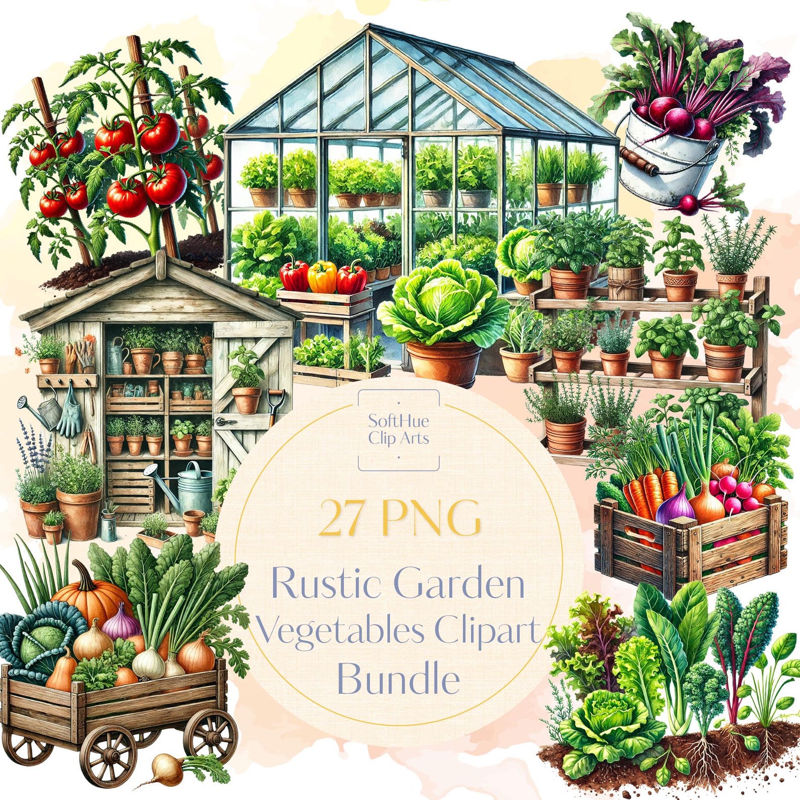27 Rustic Garden Vegetables Clipart PNG Bundle – Farm Fresh Watercolor ...