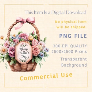Happy Mother's Day Floral Basket Clipart Bundle, Watercolor Mother's ...