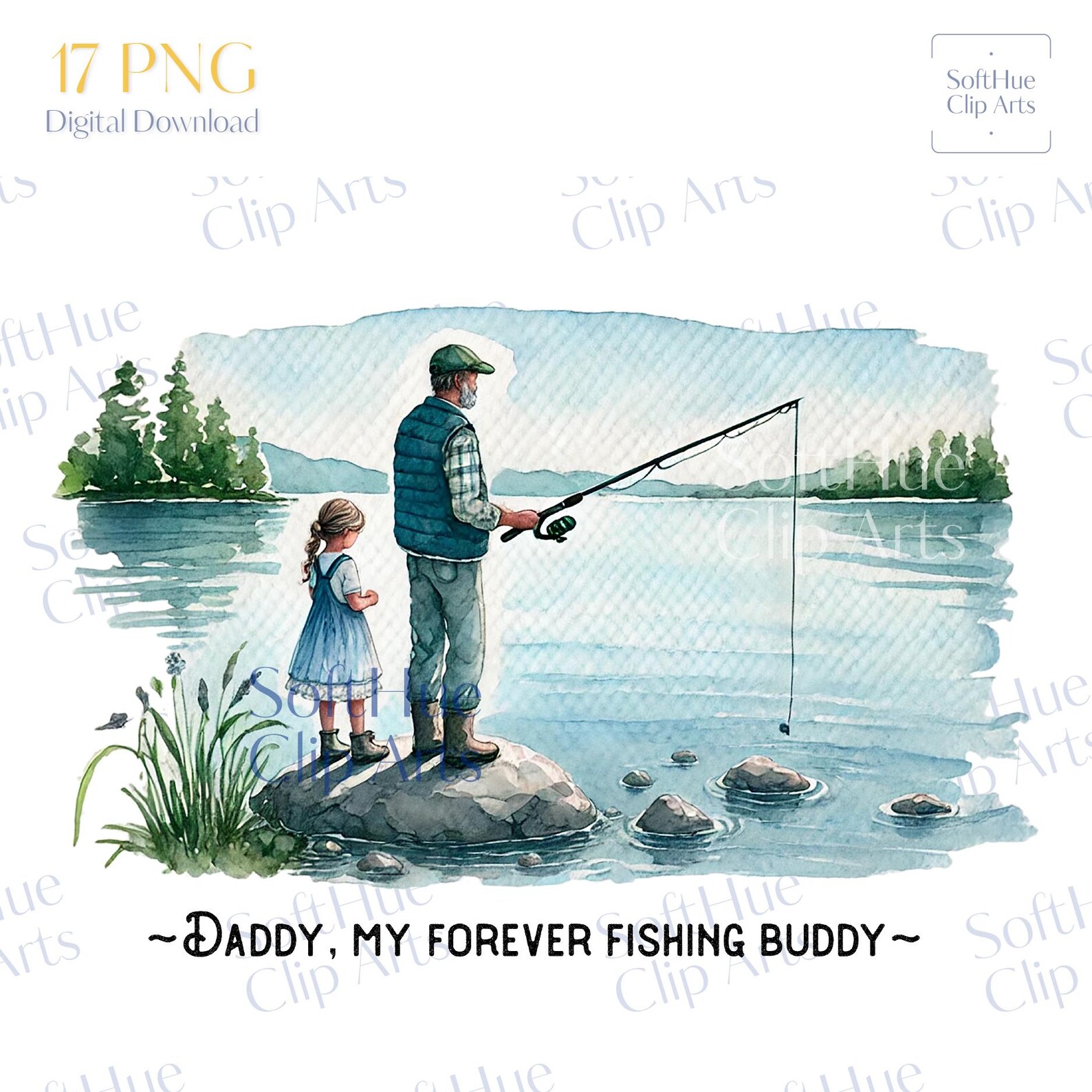 Father’s Day Fishing Clipart Bundle | Dad and Kids Watercolor PNG ...