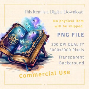 Fantasy Magic Book Clipart, 16 Watercolor PNG, Enchanted Spell Book Art ...