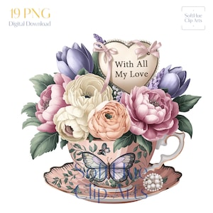 Mother’s Day Teacup Floral Clipart Bundle, Vintage Tea Cup Flower PNG ...