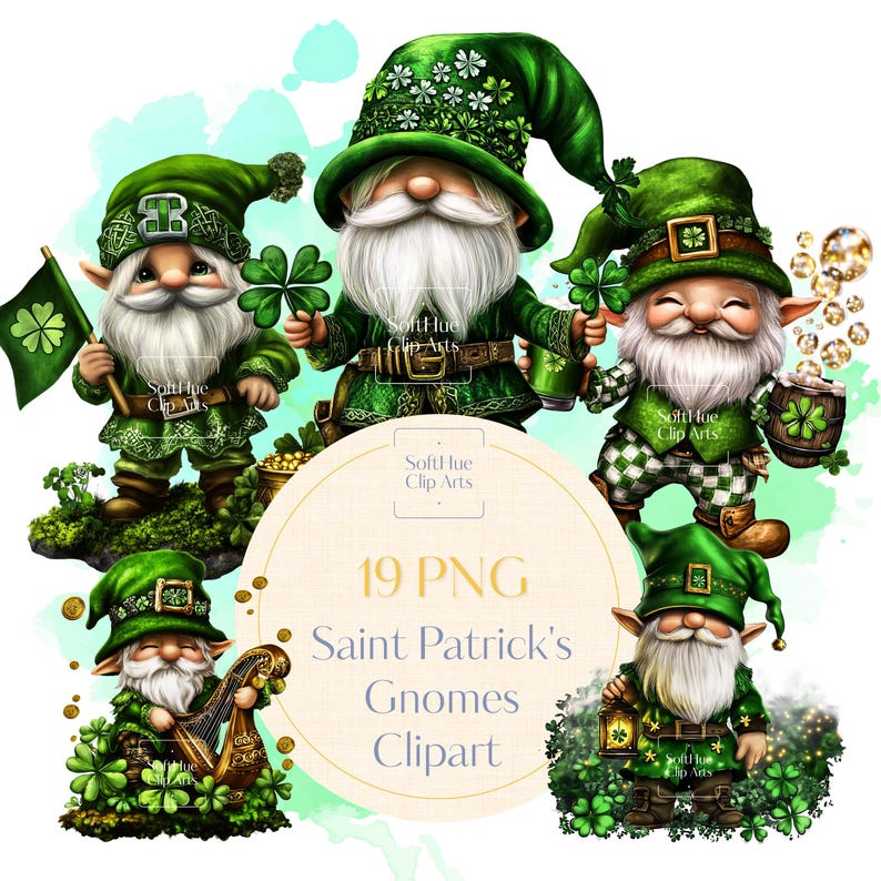 Saint Patrick's Gnomes Clipart Bundle, St Patrick's Graphics, St. Patrick’s Leprechaun ...