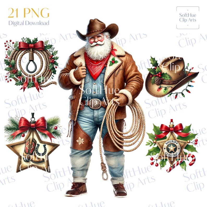 Christmas Western Clipart Bundle, Cowboy Christmas PNG Set, Country ...