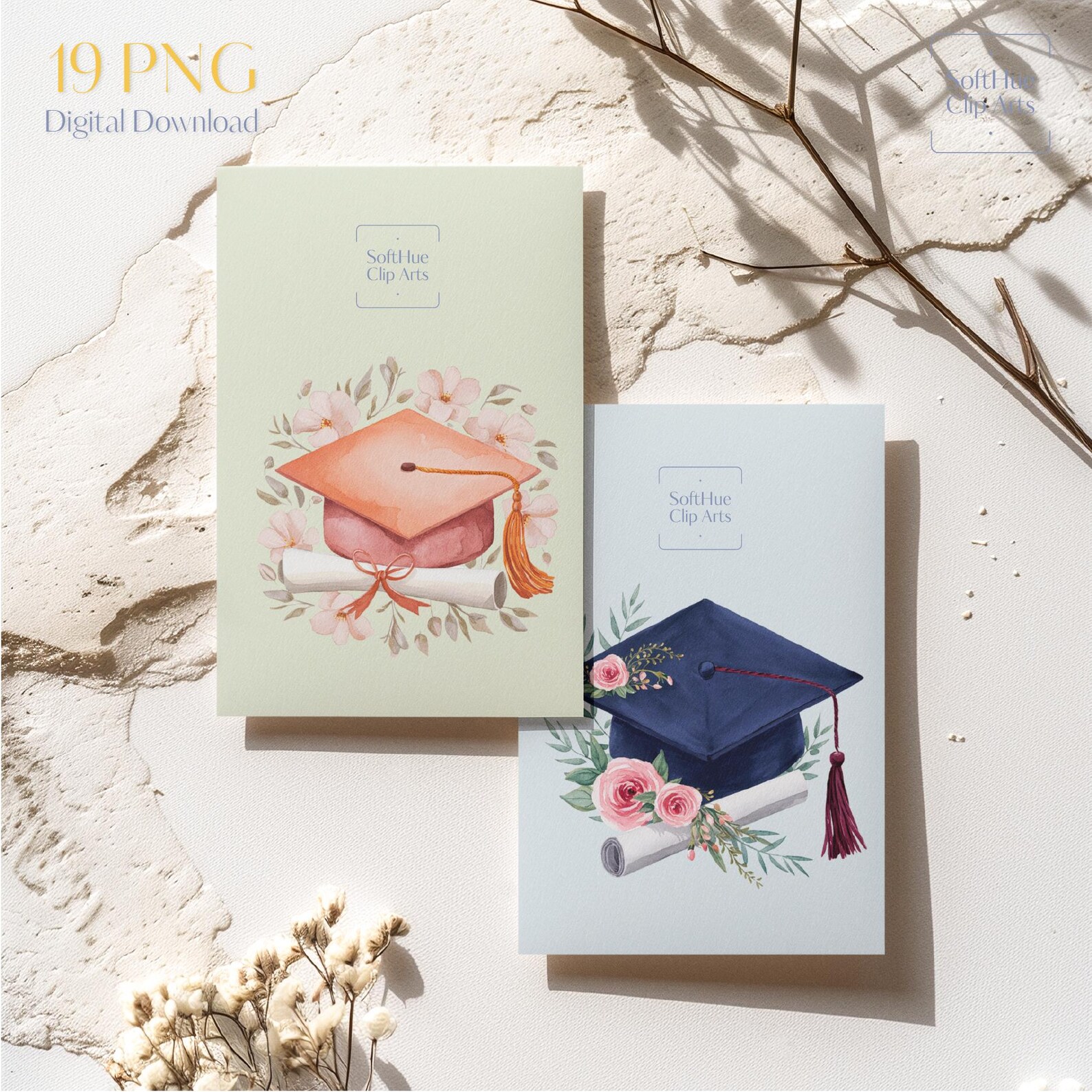 Watercolor Graduation Hat Clipart Bundle - 19 PNG Files, Graduation Cap ...