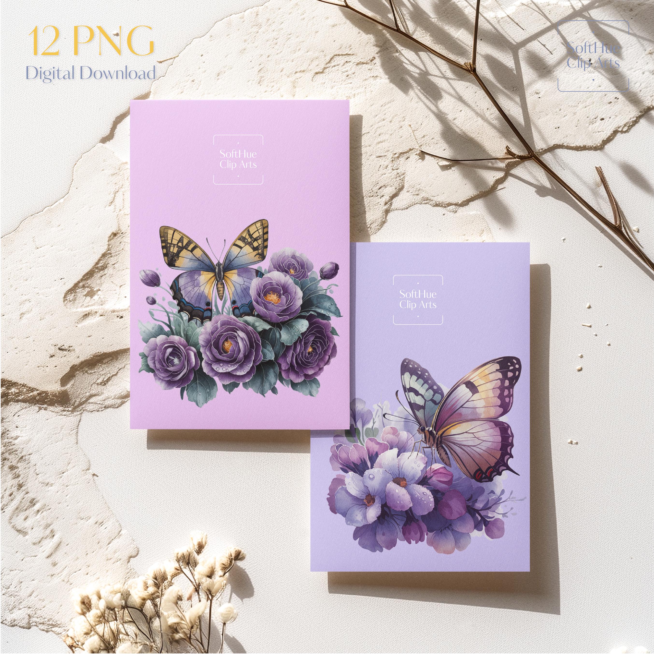 Watercolor Butterfly & Floral Clipart, Spring PNG Set, Hand-painted ...