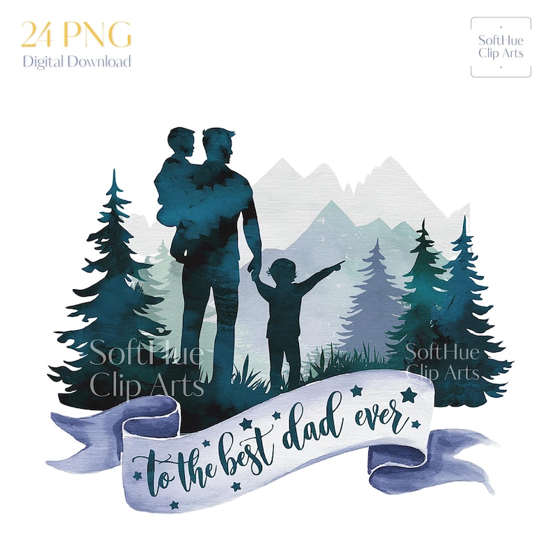 Father’s Day Clipart Bundle, 24 PNG Files, Watercolor Dad & Child ...