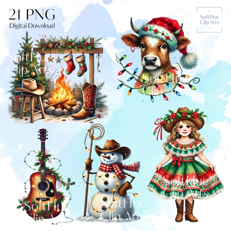 Christmas Western Clipart Bundle, Cowboy Christmas PNG Set, Country ...