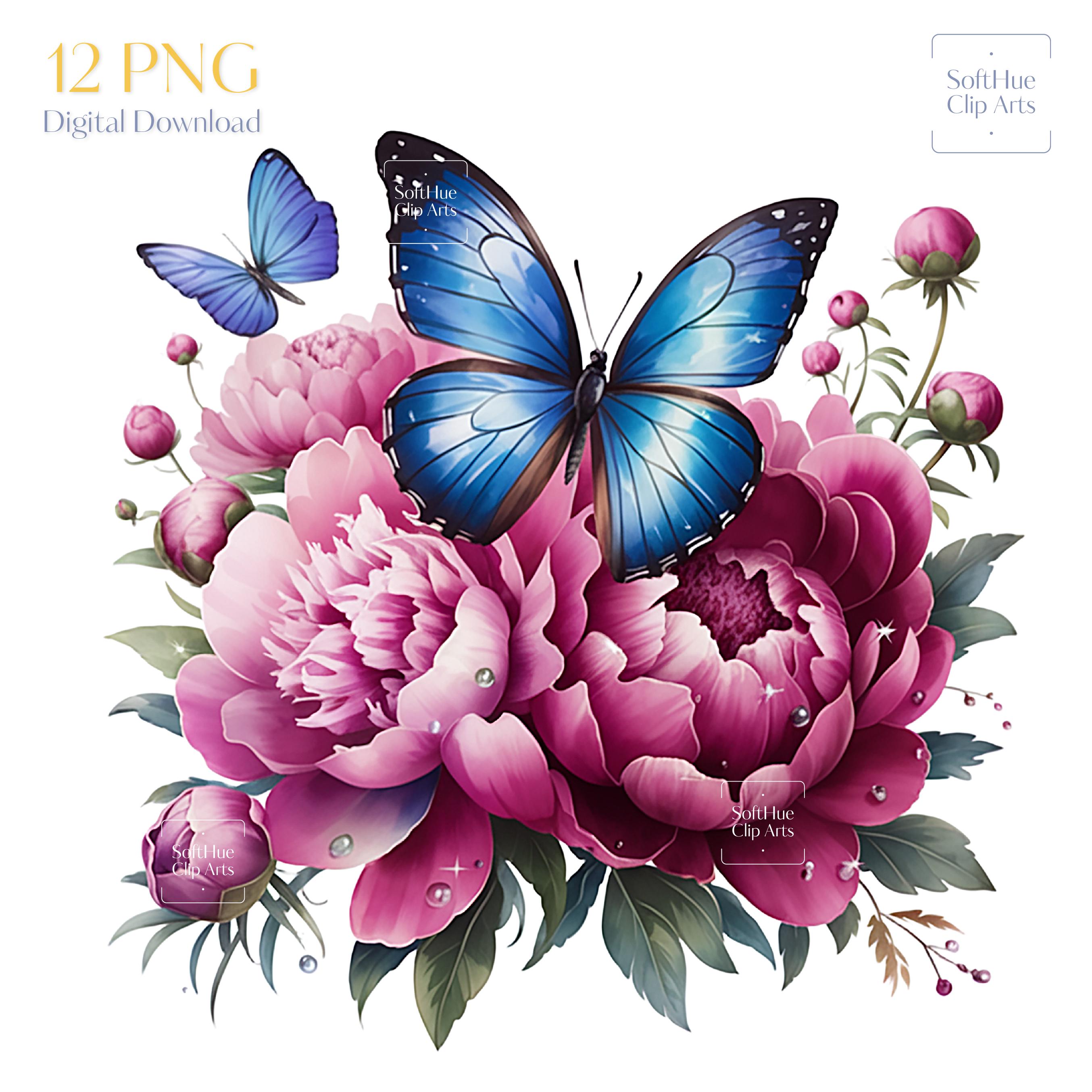 Watercolor Butterfly & Floral Clipart, Spring PNG Set, Hand-painted ...