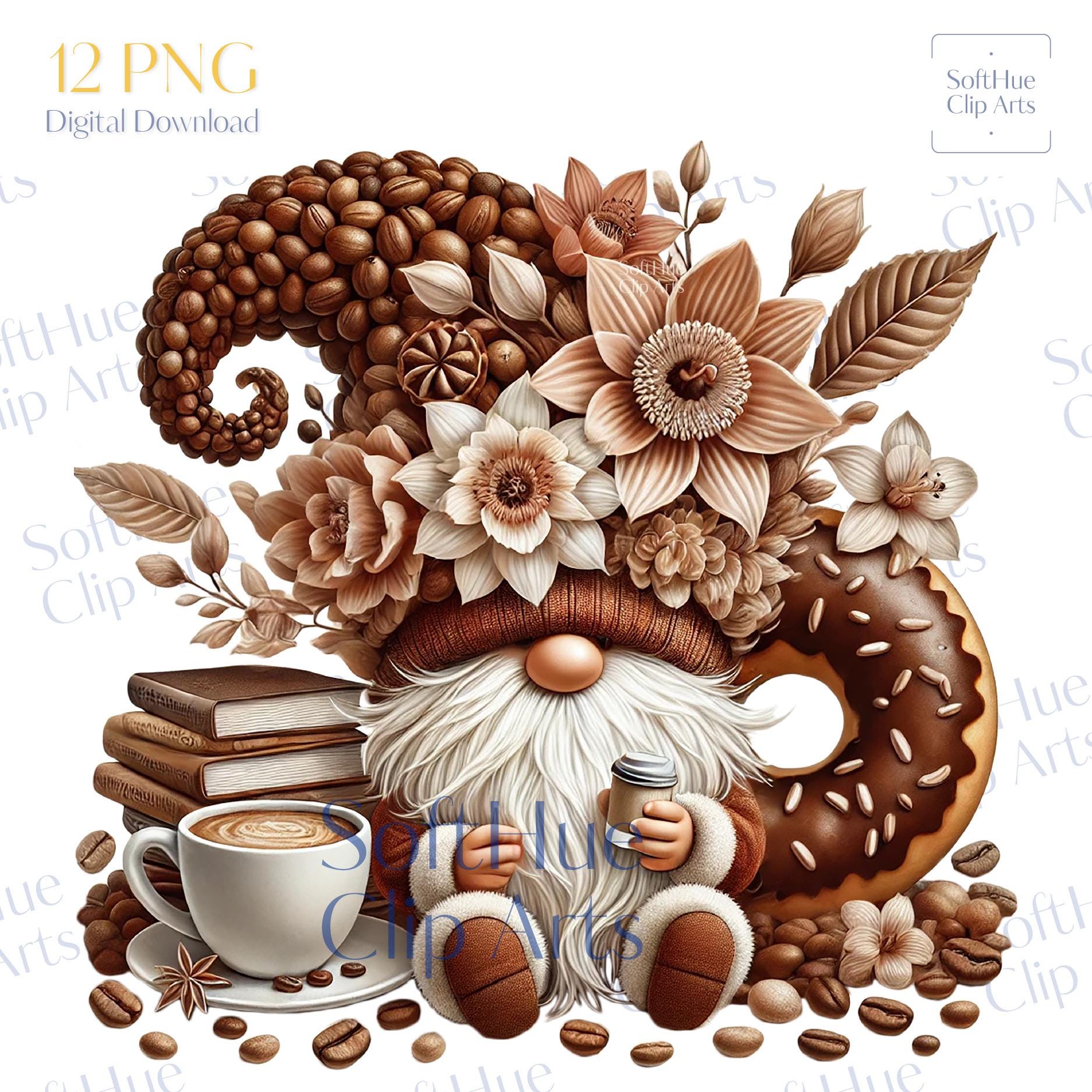 Coffee Gnome Clipart Bundle | 12 PNG Coffee Gnomes | Cute Barista ...