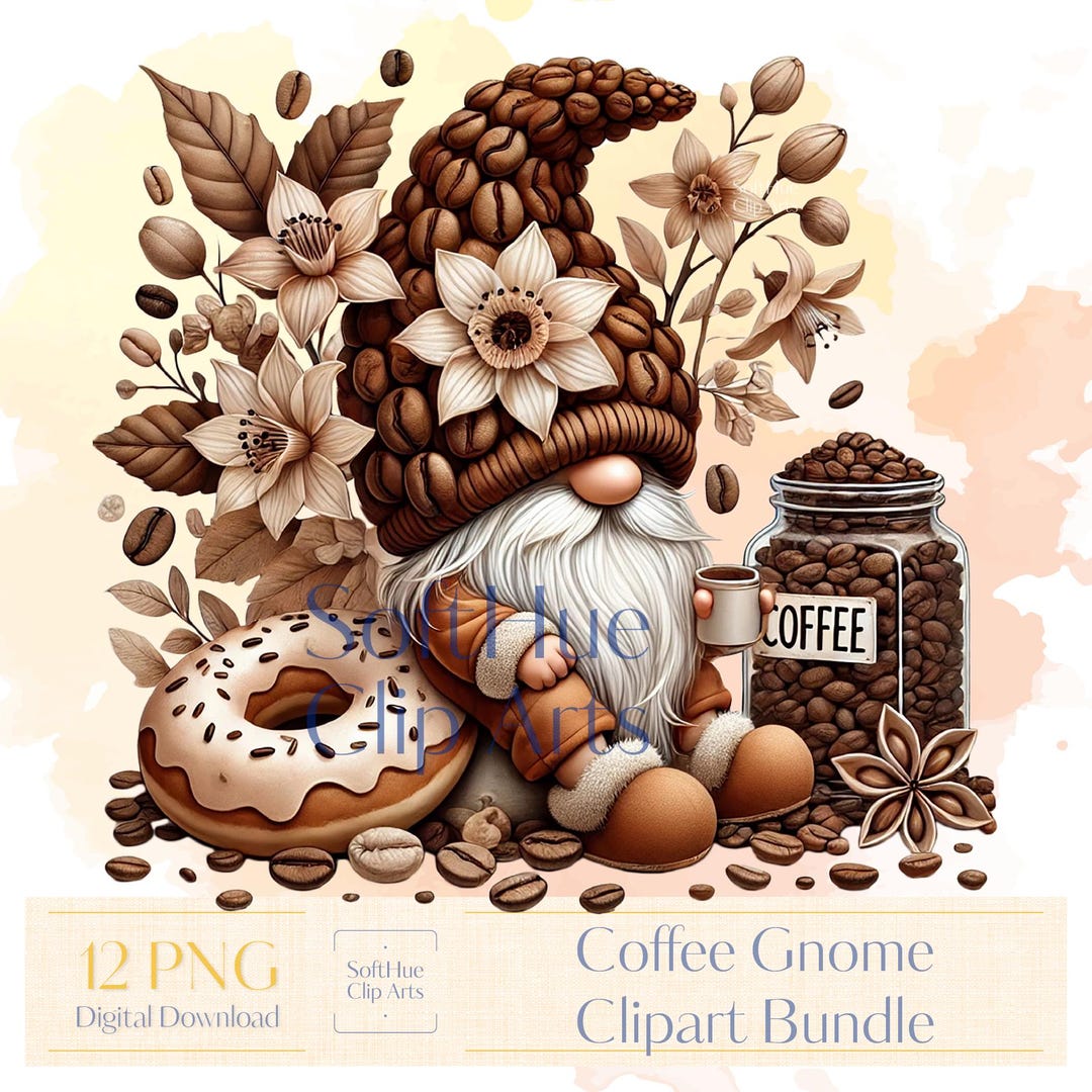 Coffee Gnome Clipart Bundle | 12 PNG Coffee Gnomes | Cute Barista ...