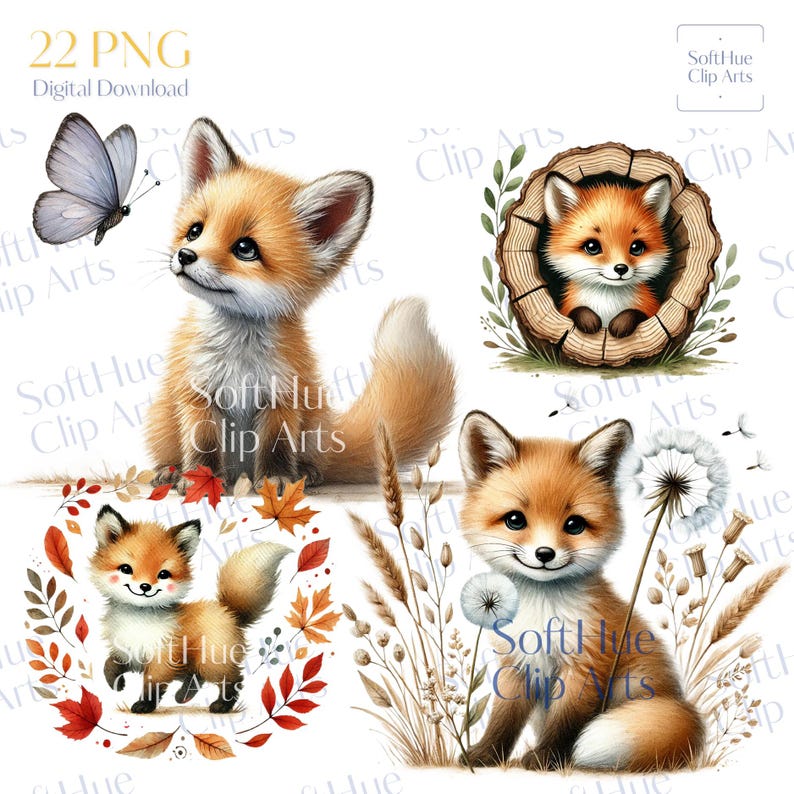 Fall Fox Clipart Bundle | 22 PNG Watercolor Woodland Animals | Autumn ...