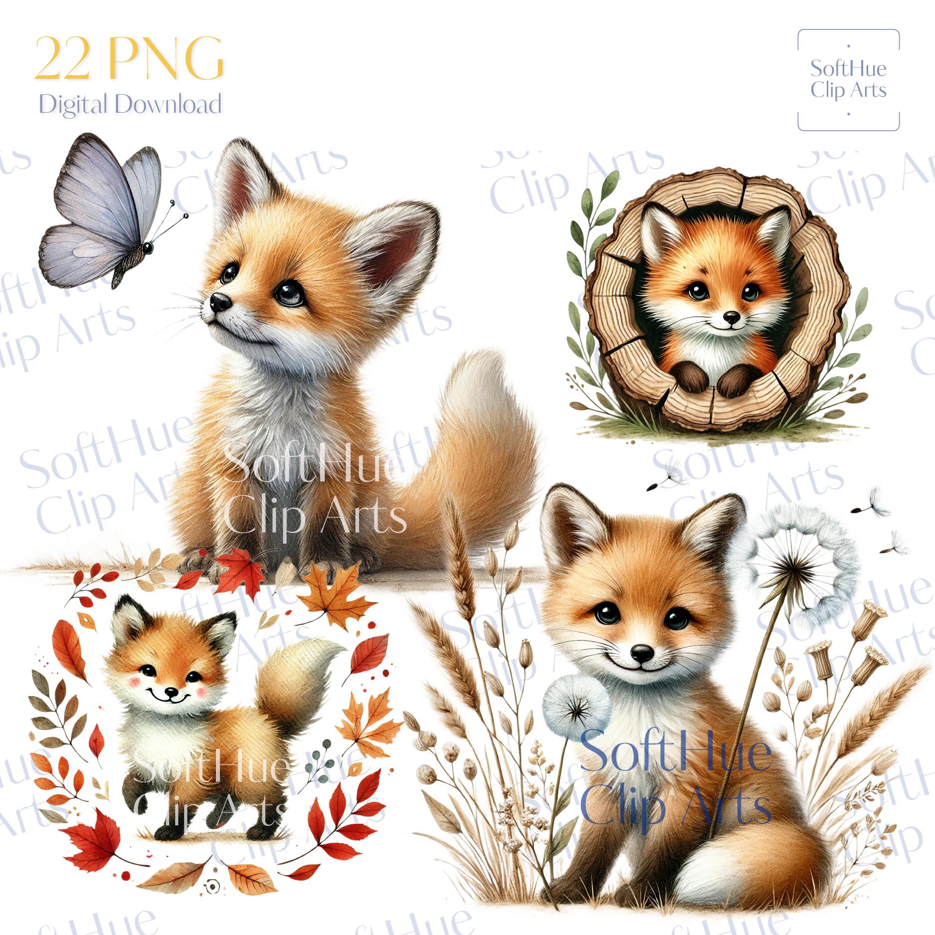 Fall Fox Clipart Bundle | 22 PNG Watercolor Woodland Animals | Autumn ...