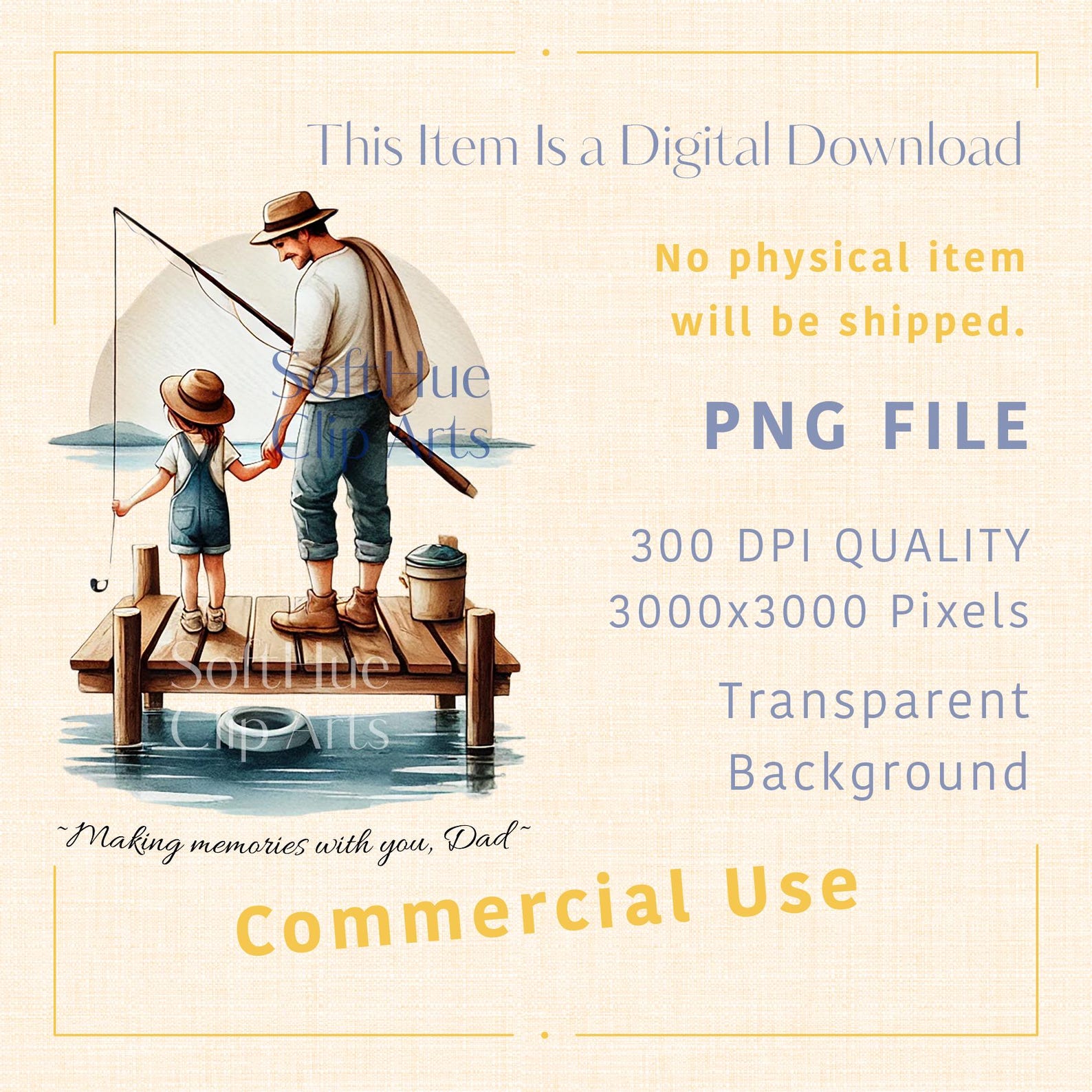 Father’s Day Fishing Clipart Bundle | Dad and Kids Watercolor PNG ...