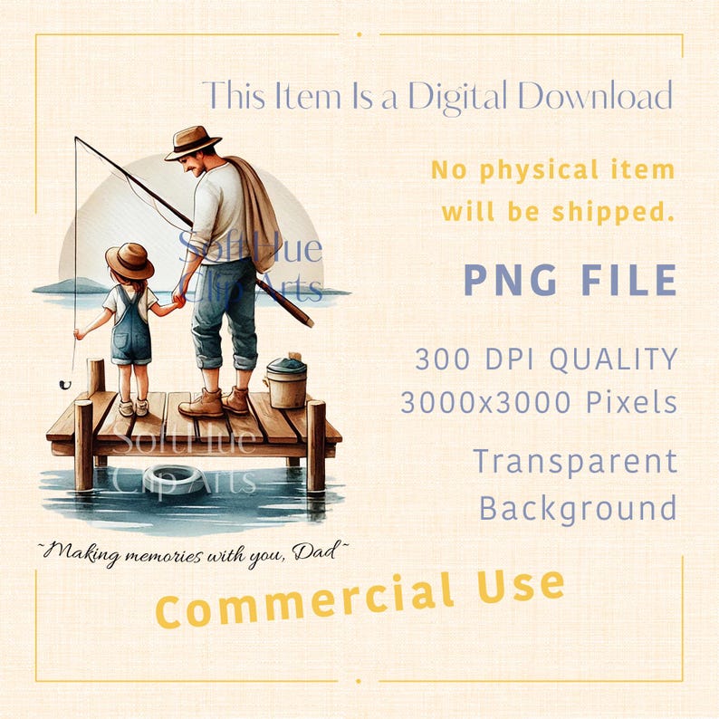 Father’s Day Fishing Clipart Bundle | Dad and Kids Watercolor PNG ...
