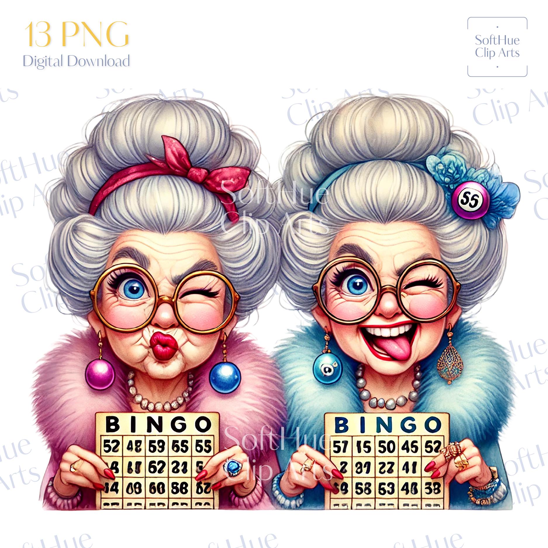 Funny Old Lady Bingo Clipart Bundle | 13 PNG Files | Crazy Granny ...