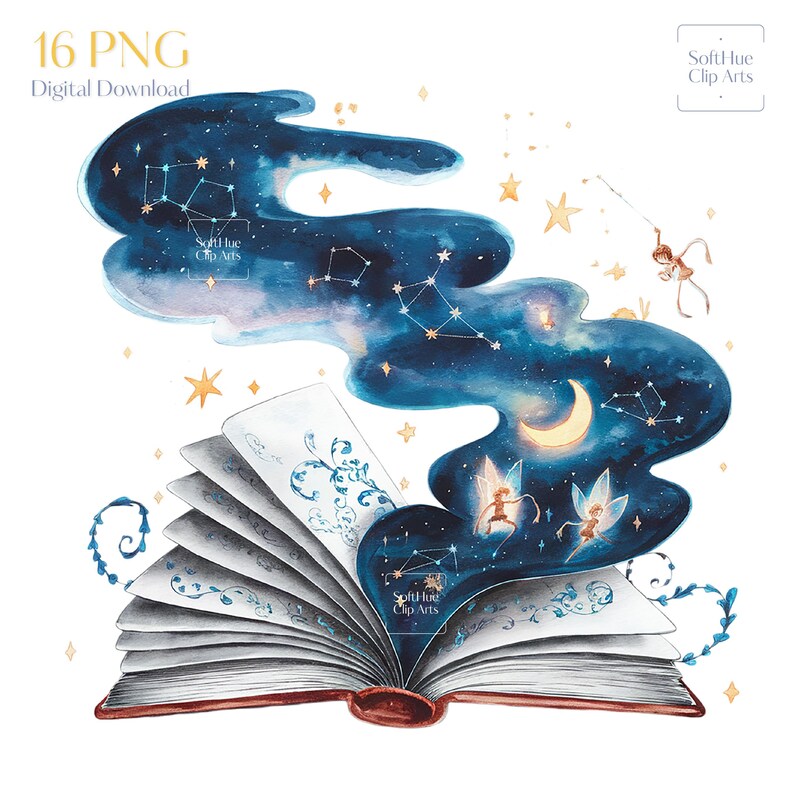 Fantasy Magic Book Clipart, 16 Watercolor PNG, Enchanted Spell Book Art ...
