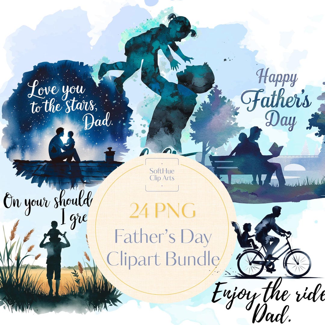Father’s Day Clipart Bundle, 24 PNG Files, Watercolor Dad & Child ...