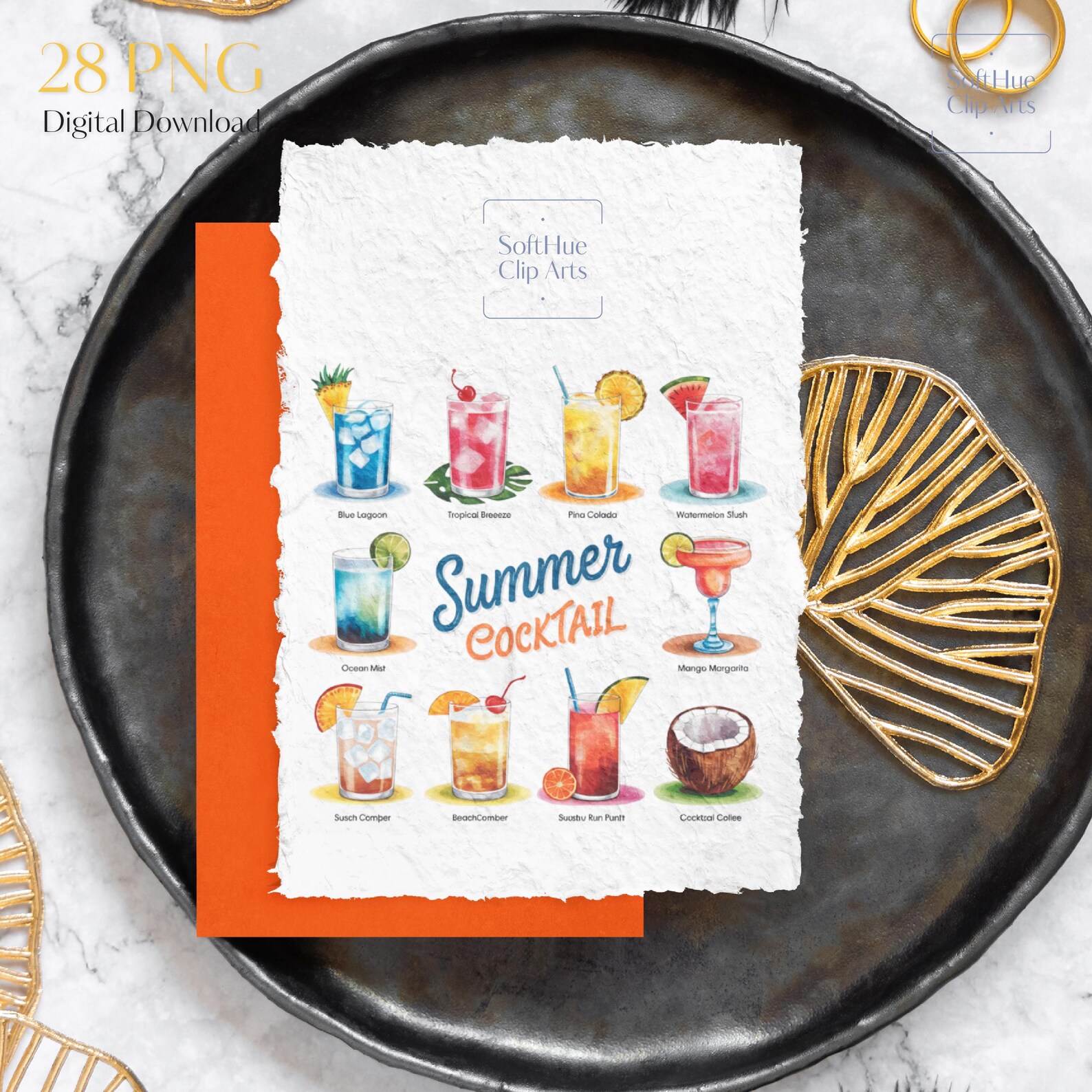 Summer Pool Party Drinks Clipart, 28 Watercolor Cocktail PNG, Tropical ...