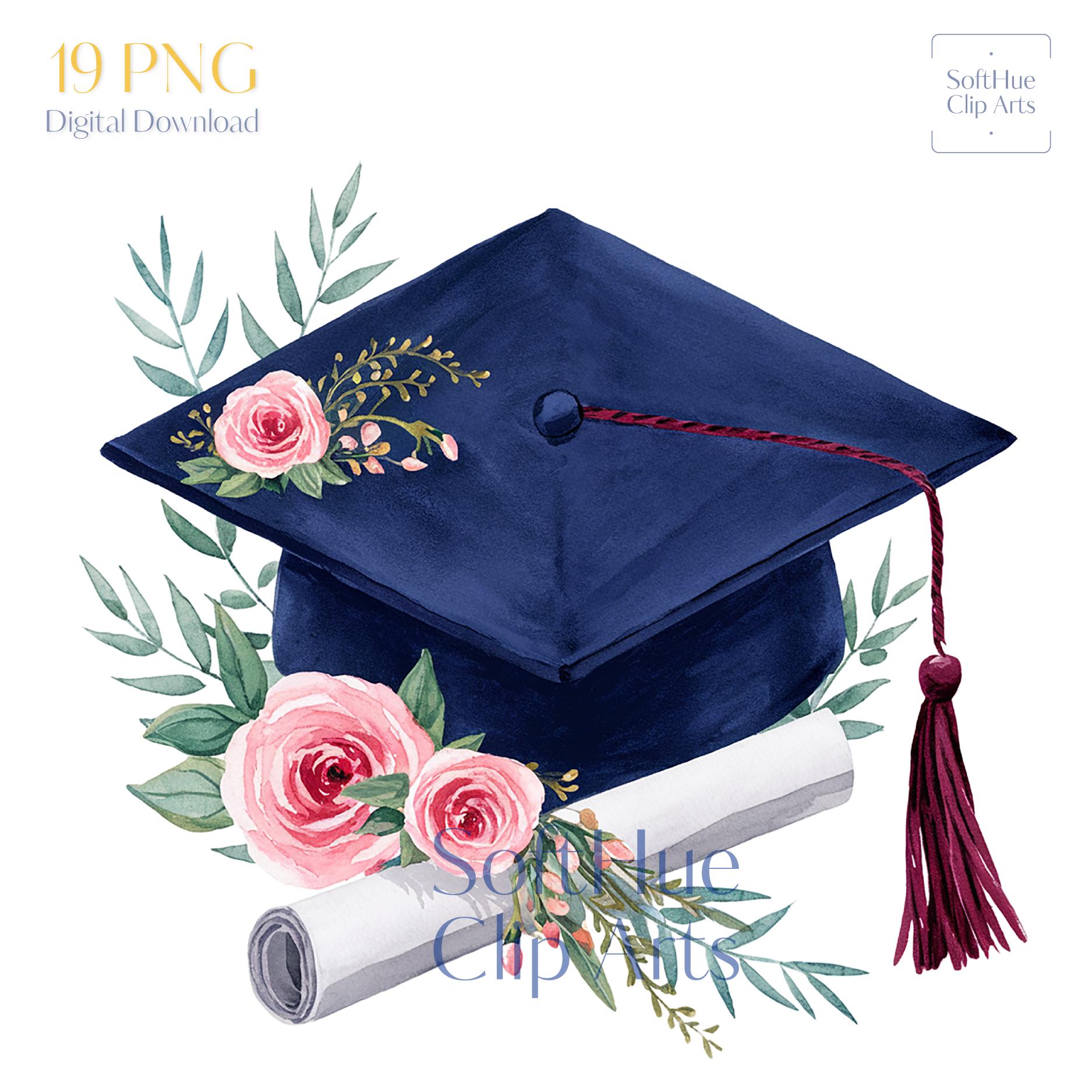 Watercolor Graduation Hat Clipart Bundle - 19 PNG Files, Graduation Cap ...