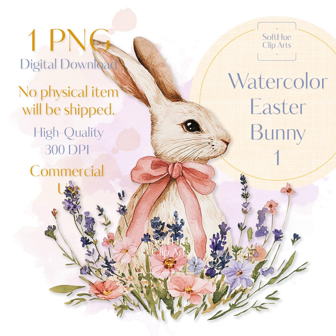 Watercolor Easter Bunny PNG, Spring Rabbit Clipart, Coquette Bow Bunny ...