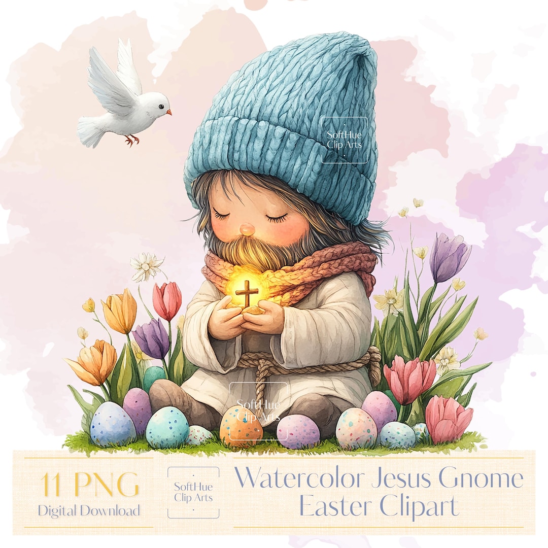 Watercolor Jesus Gnome Easter Clipart, Christian Easter Gnome PNG, Cute ...
