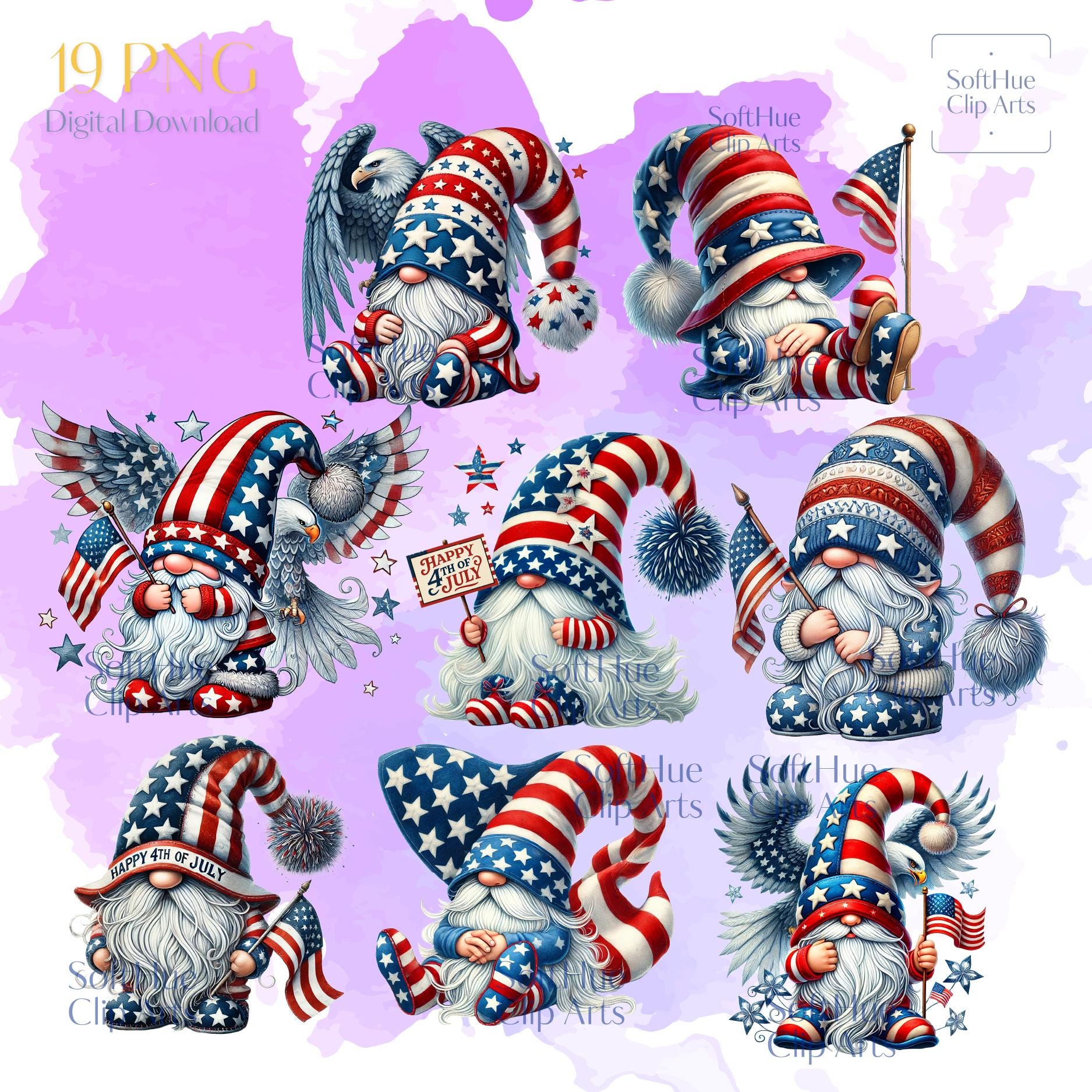 4th of July Gnome Clipart Bundle | Patriotic Gnome PNG | Independence ...