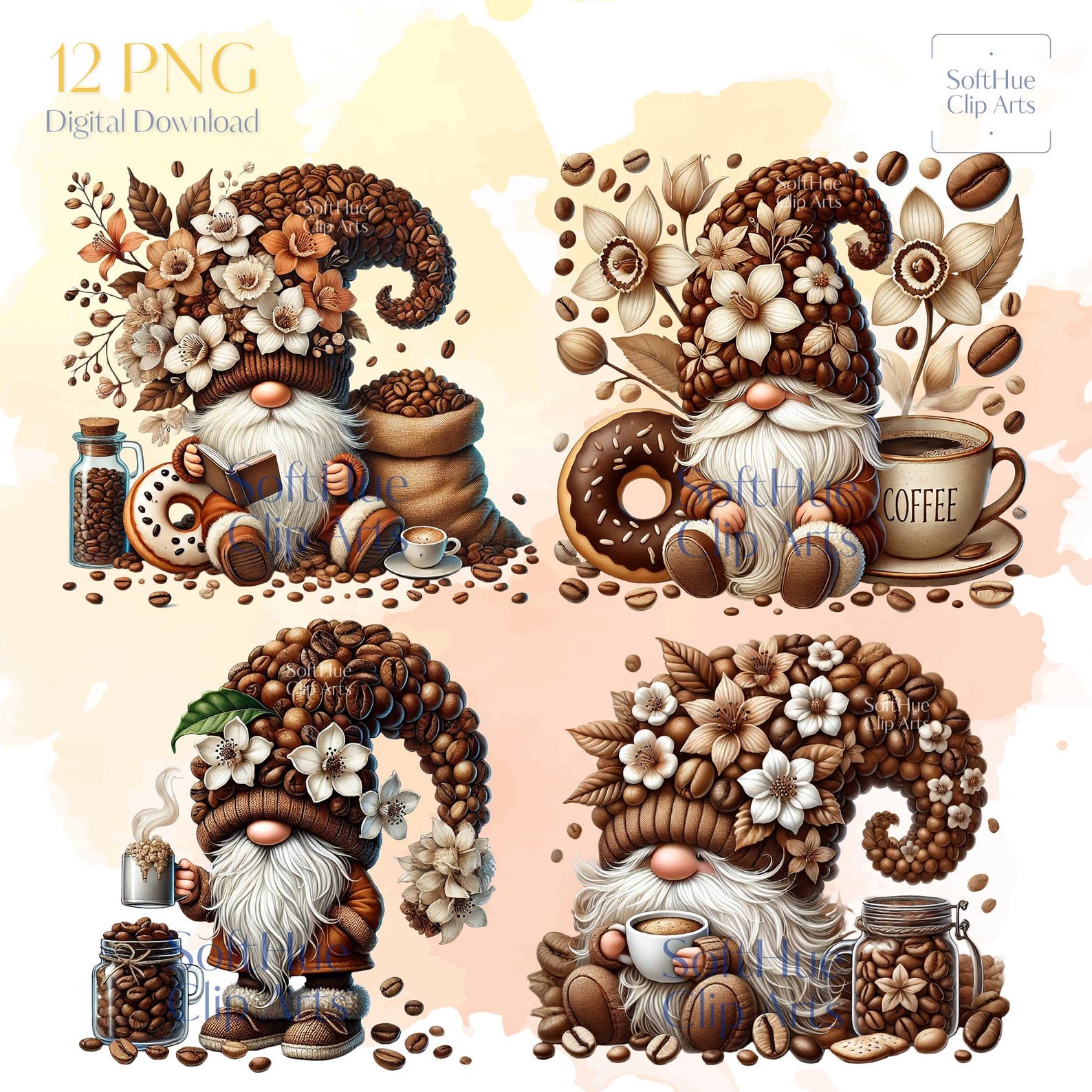 Coffee Gnome Clipart Bundle | 12 PNG Coffee Gnomes | Cute Barista ...