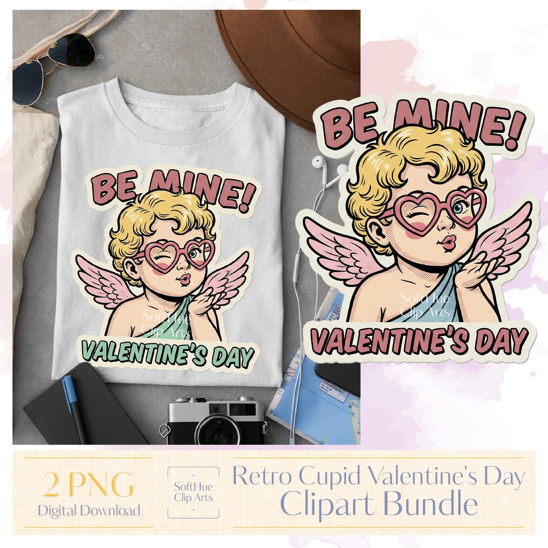 Retro Cupid Valentine's Day Clipart Bundle – Vintage 'be Mine ...