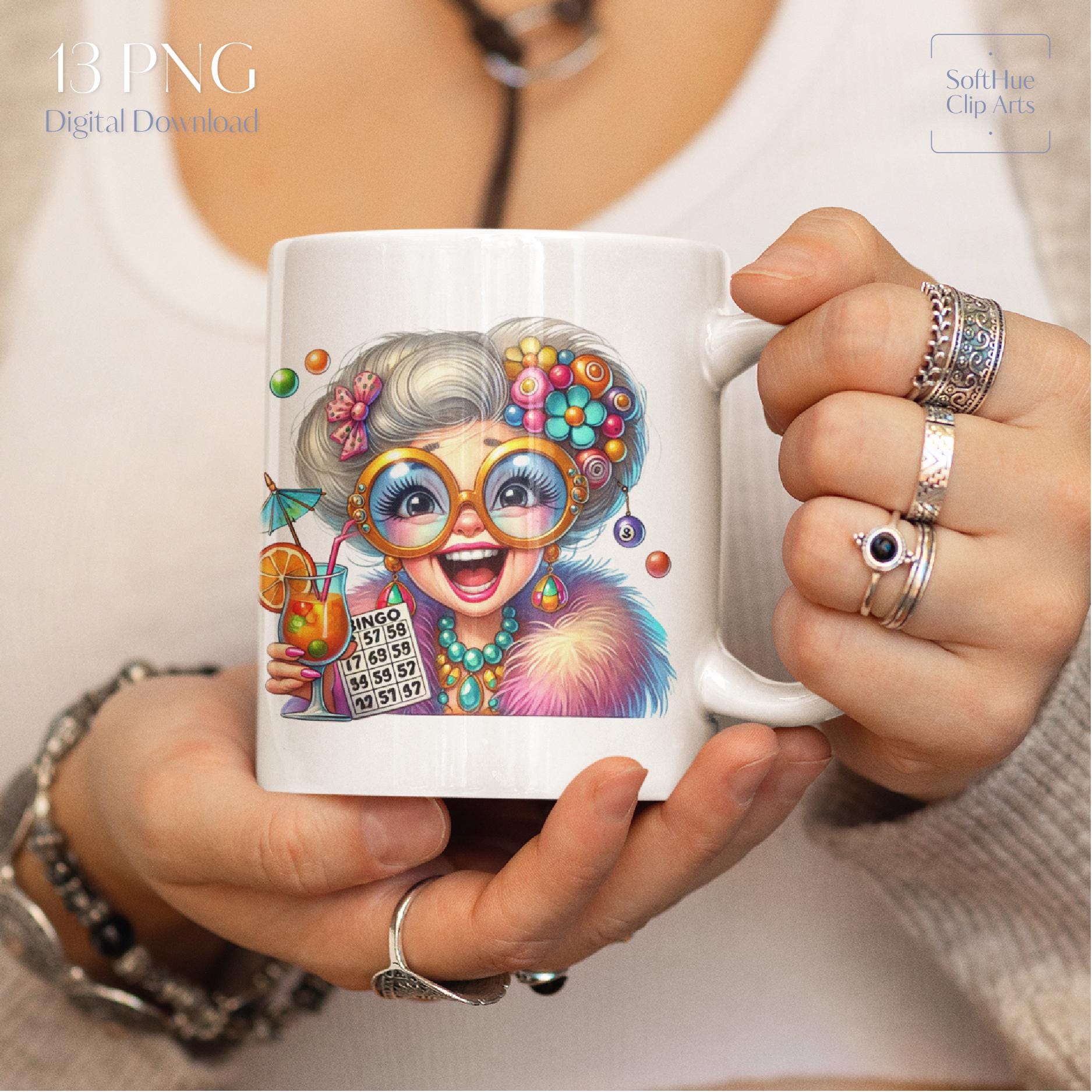 Funny Old Lady Bingo Clipart Bundle | 13 PNG Files | Crazy Granny ...