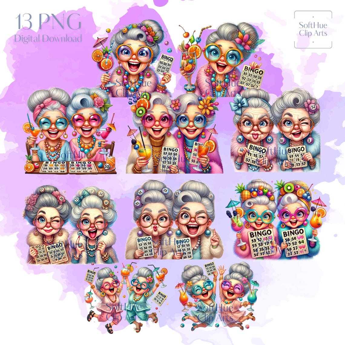 Funny Old Lady Bingo Clipart Bundle | 13 PNG Files | Crazy Granny ...