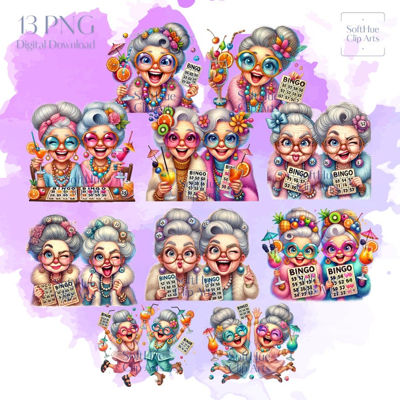 Funny Old Lady Bingo Clipart Bundle | 13 PNG Files | Crazy Granny ...