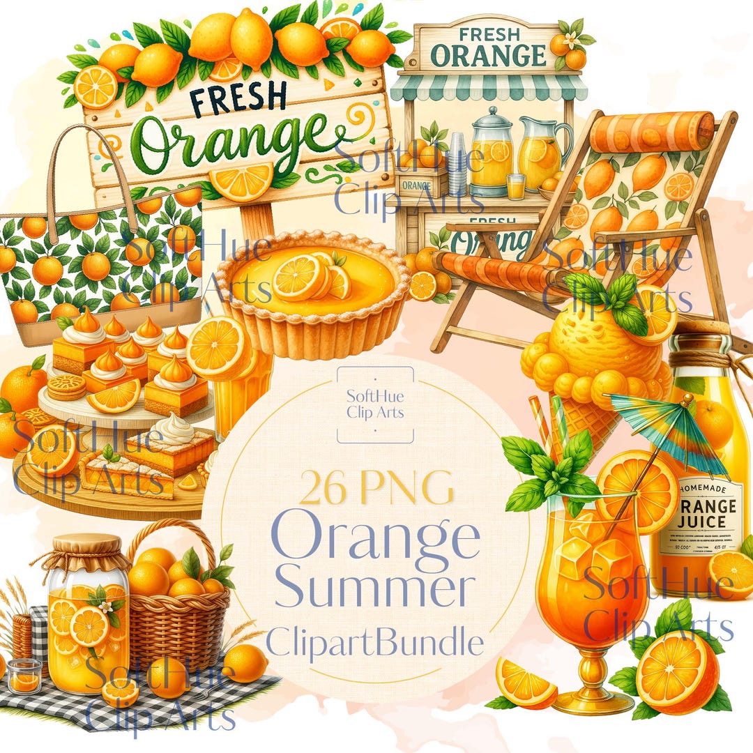 Orange Summer Clipart PNG Bundle | 26 Cute Citrus Fruit Designs ...
