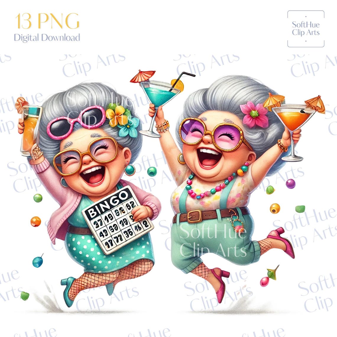 Funny Old Lady Bingo Clipart Bundle | 13 PNG Files | Crazy Granny ...