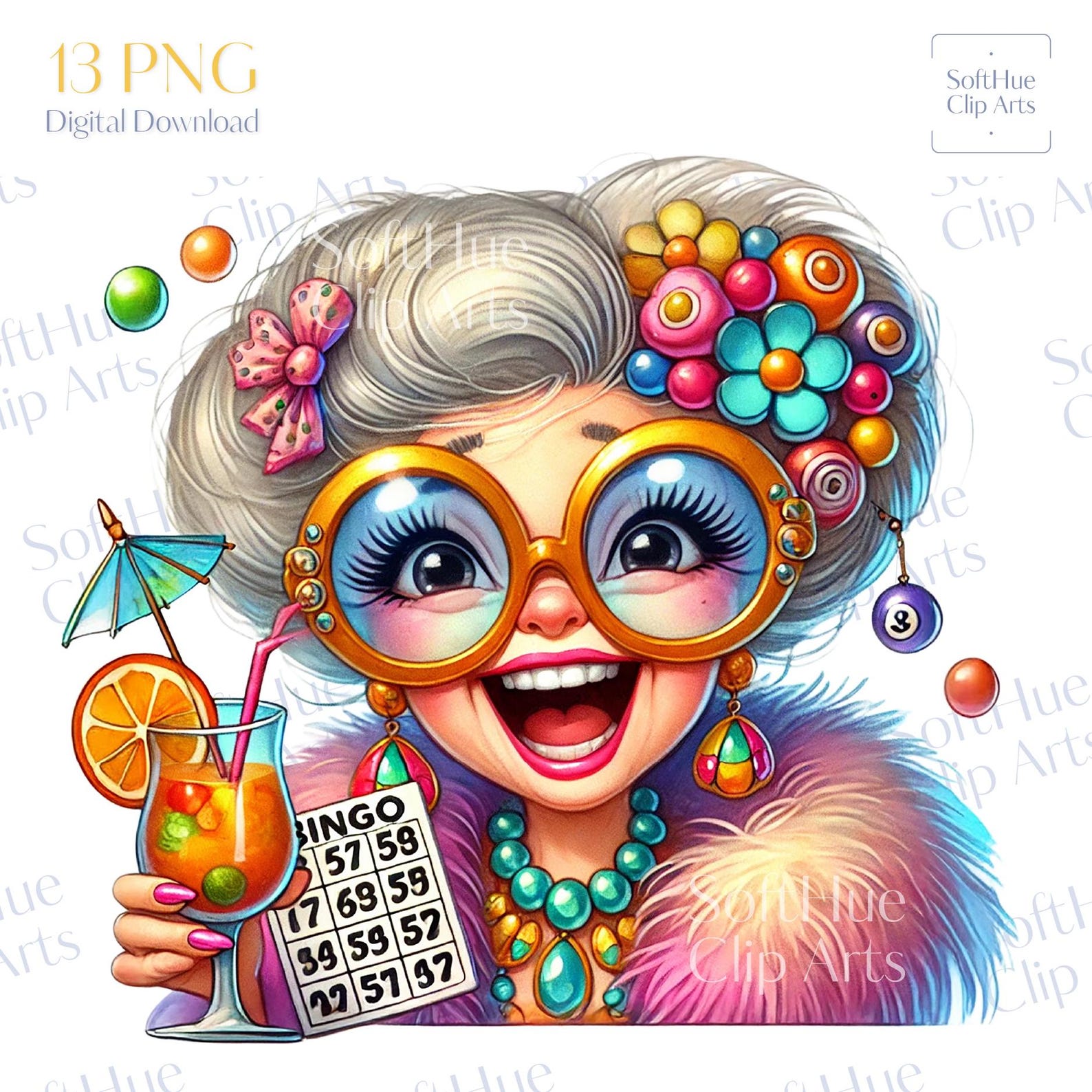 Funny Old Lady Bingo Clipart Bundle | 13 PNG Files | Crazy Granny ...