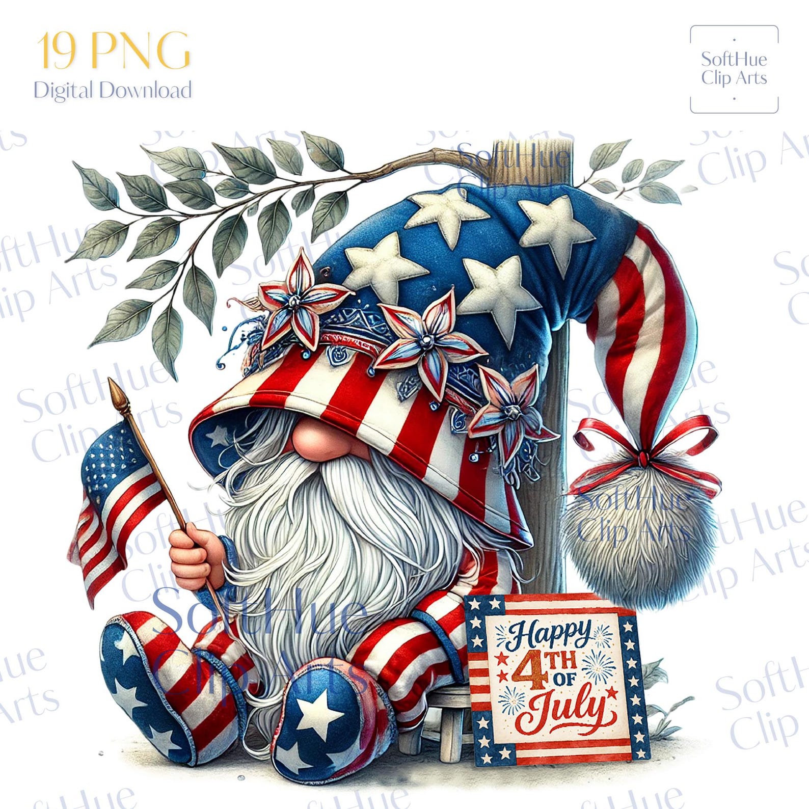 4th of July Gnome Clipart Bundle | Patriotic Gnome PNG | Independence ...
