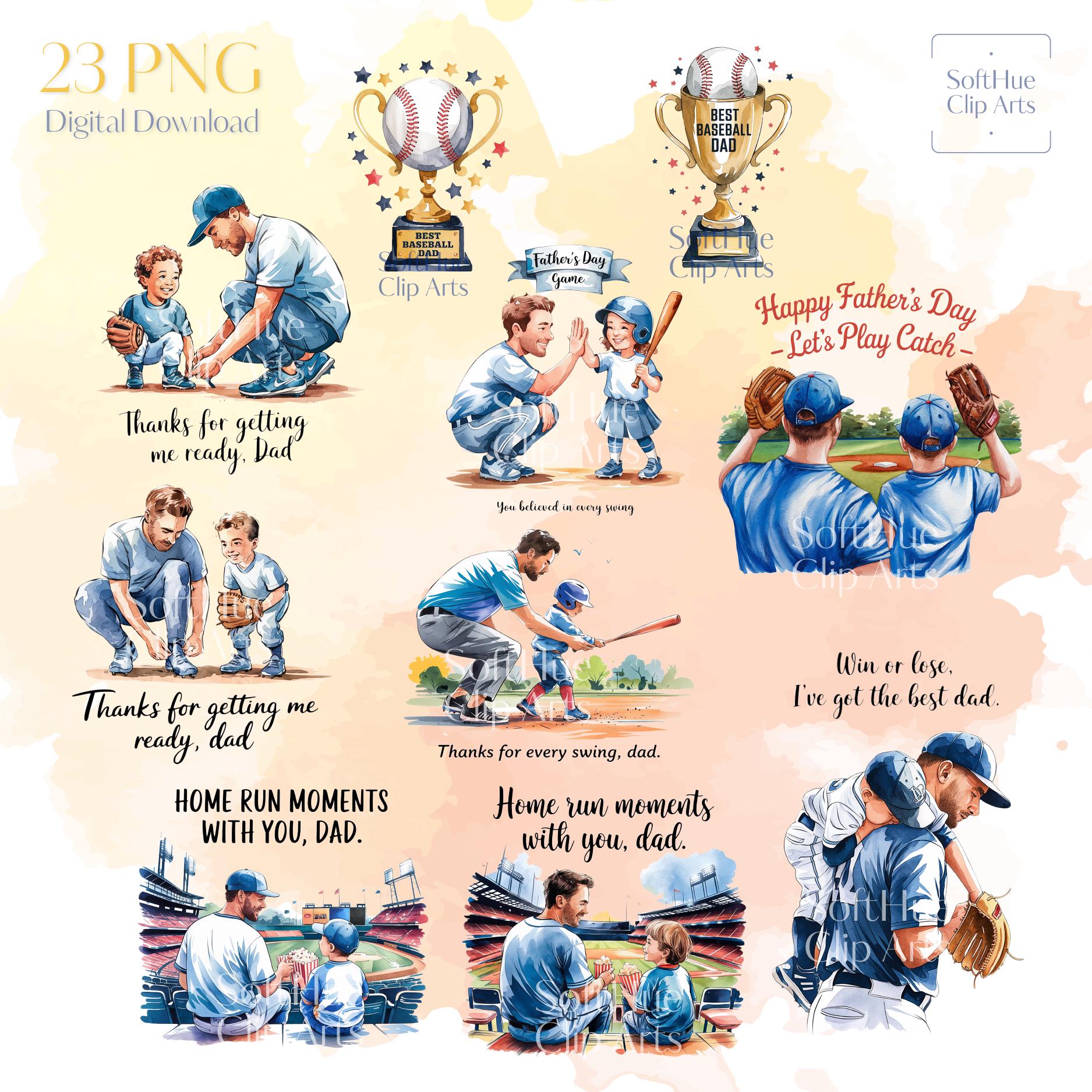 Father's Day Baseball Clipart Bundle, Dad and Son Playing Baseball PNG ...