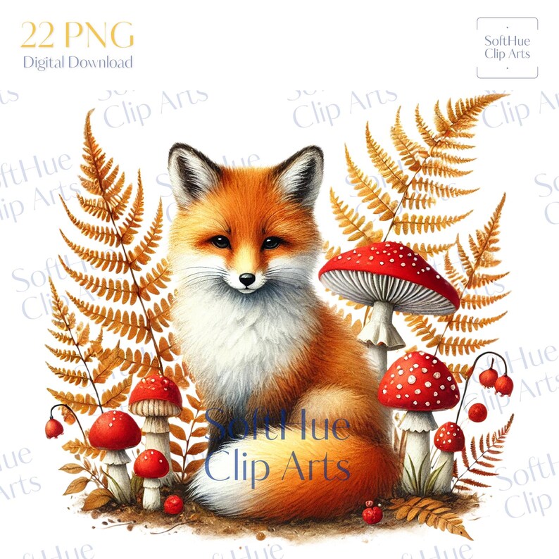 Fall Fox Clipart Bundle | 22 PNG Watercolor Woodland Animals | Autumn ...