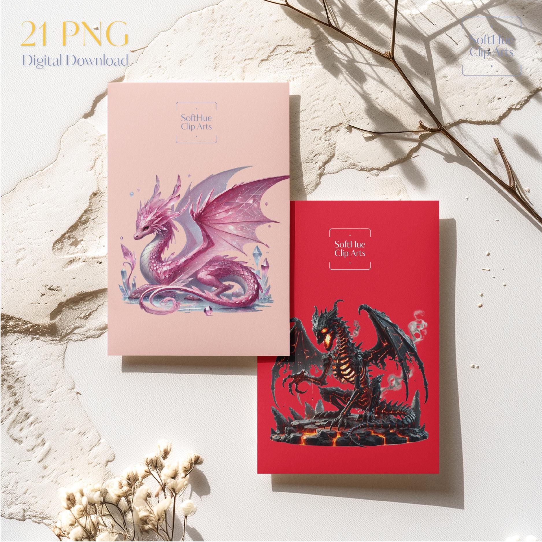 Fantasy Dragon Clipart Bundle – 21 PNG Magical Dragons, Watercolor ...