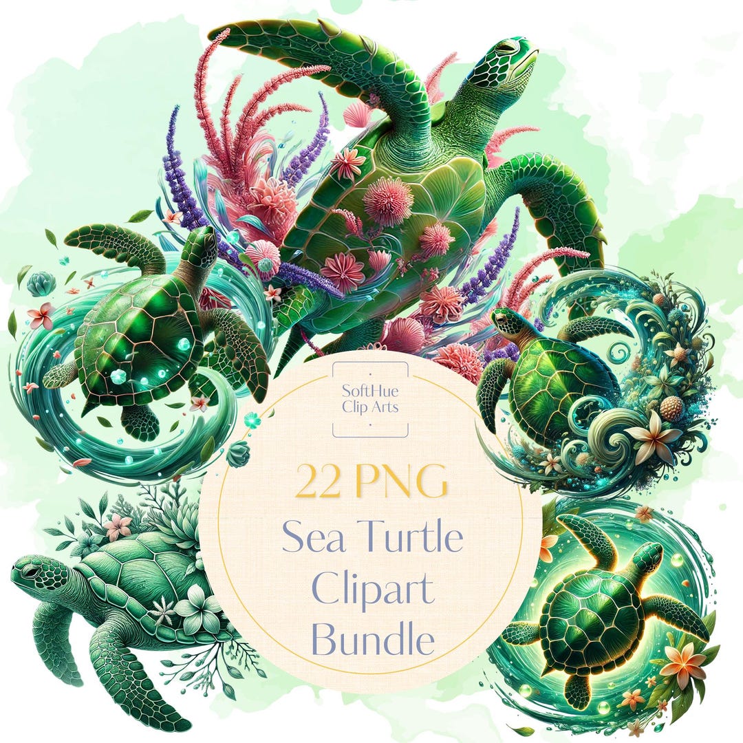 Sea Turtle Clipart Bundle PNG, Ocean Life Sublimation, Watercolor Sea ...