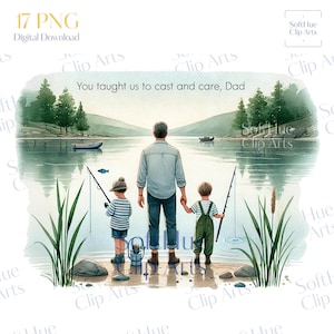 Father’s Day Fishing Clipart Bundle | Dad and Kids Watercolor PNG ...