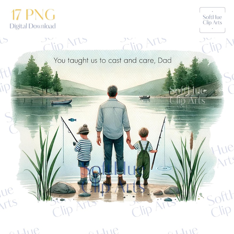 Father’s Day Fishing Clipart Bundle | Dad and Kids Watercolor PNG ...