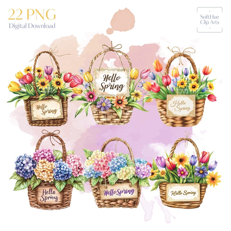Spring Flowers Clipart Bundle, Watercolor Flowers Clipart, Spring Png ...