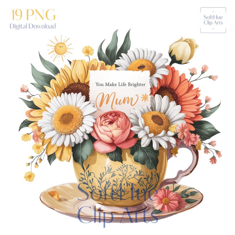 Mother’s Day Teacup Floral Clipart Bundle, Vintage Tea Cup Flower PNG ...