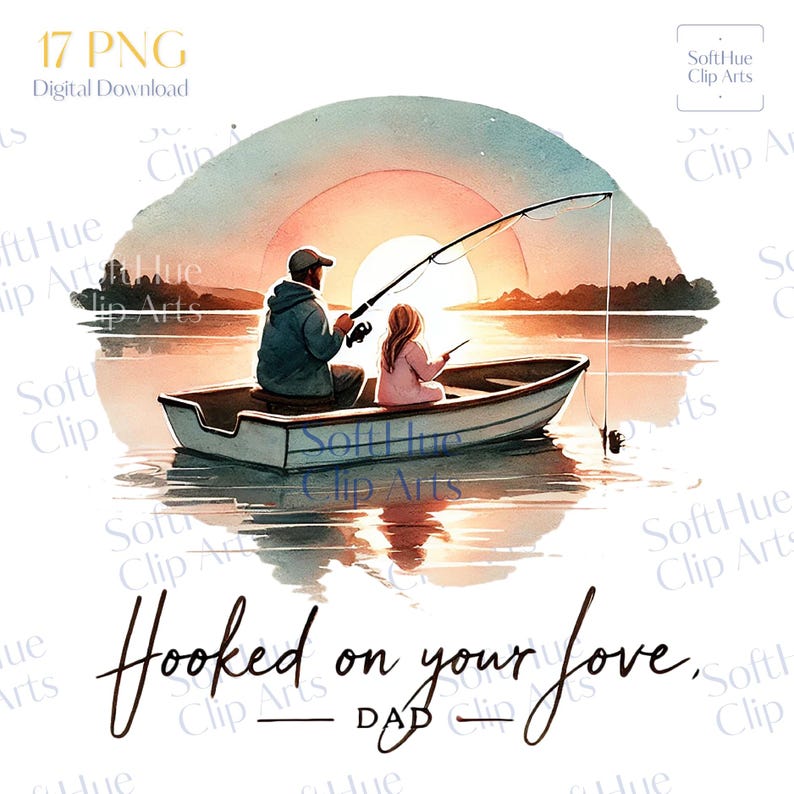 Father’s Day Fishing Clipart Bundle | Dad and Kids Watercolor PNG ...