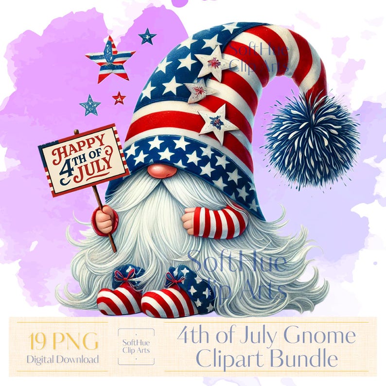 4th of July Gnome Clipart Bundle | Patriotic Gnome PNG | Independence ...