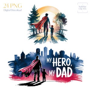 Father’s Day Clipart Bundle, 24 PNG Files, Watercolor Dad & Child ...